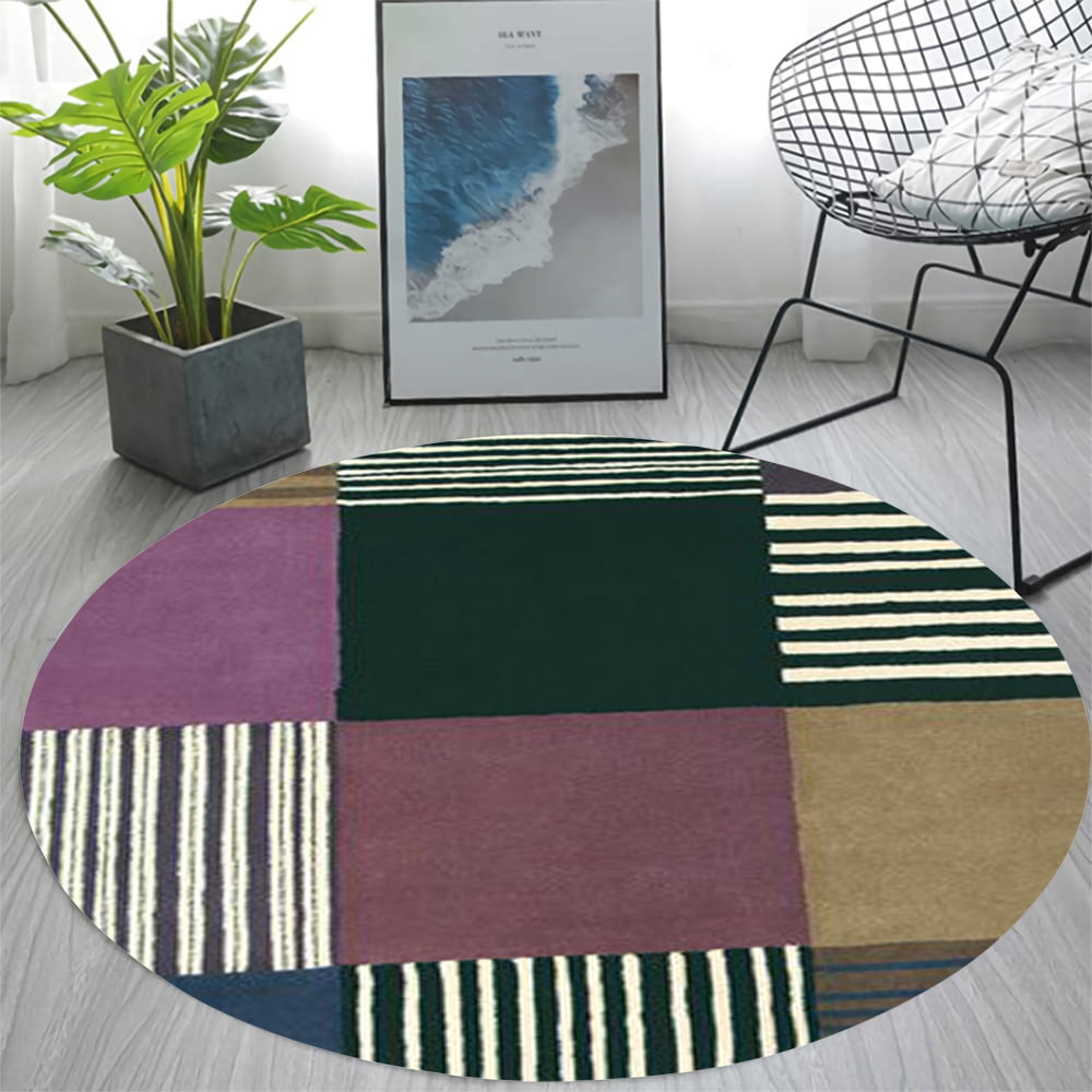 Flannel Round Carpet Nordic Modern Pattern Rug Living Room Bedroom Anti ...