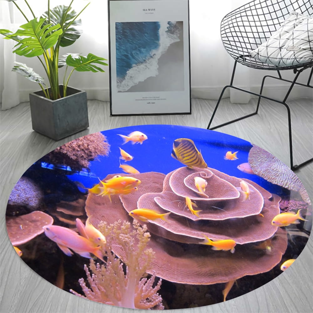 Flannel Round Carpet Undersea World 3D Print Round Area Rug for Fashion ...