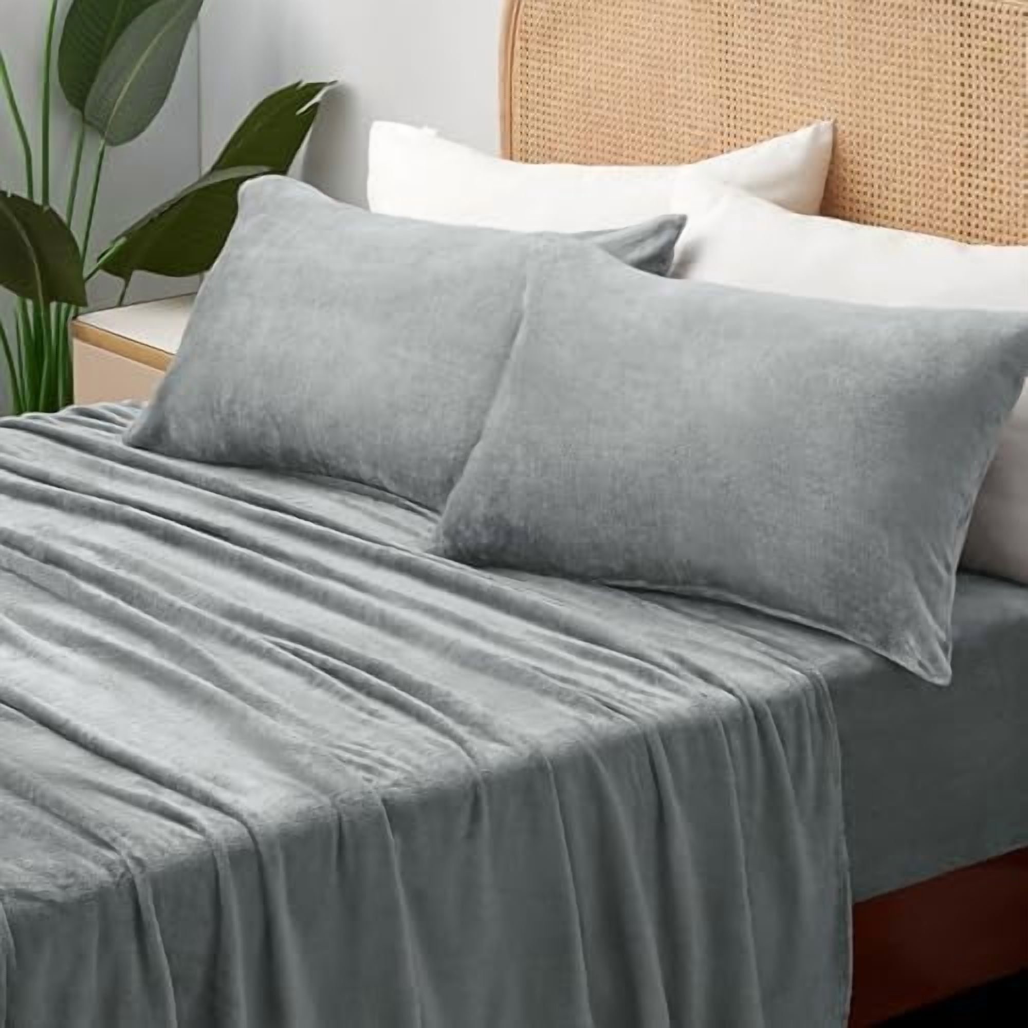 Flannel Sheets Full Size Grey - Super Soft Fleece Sheets Set Fluffy ...