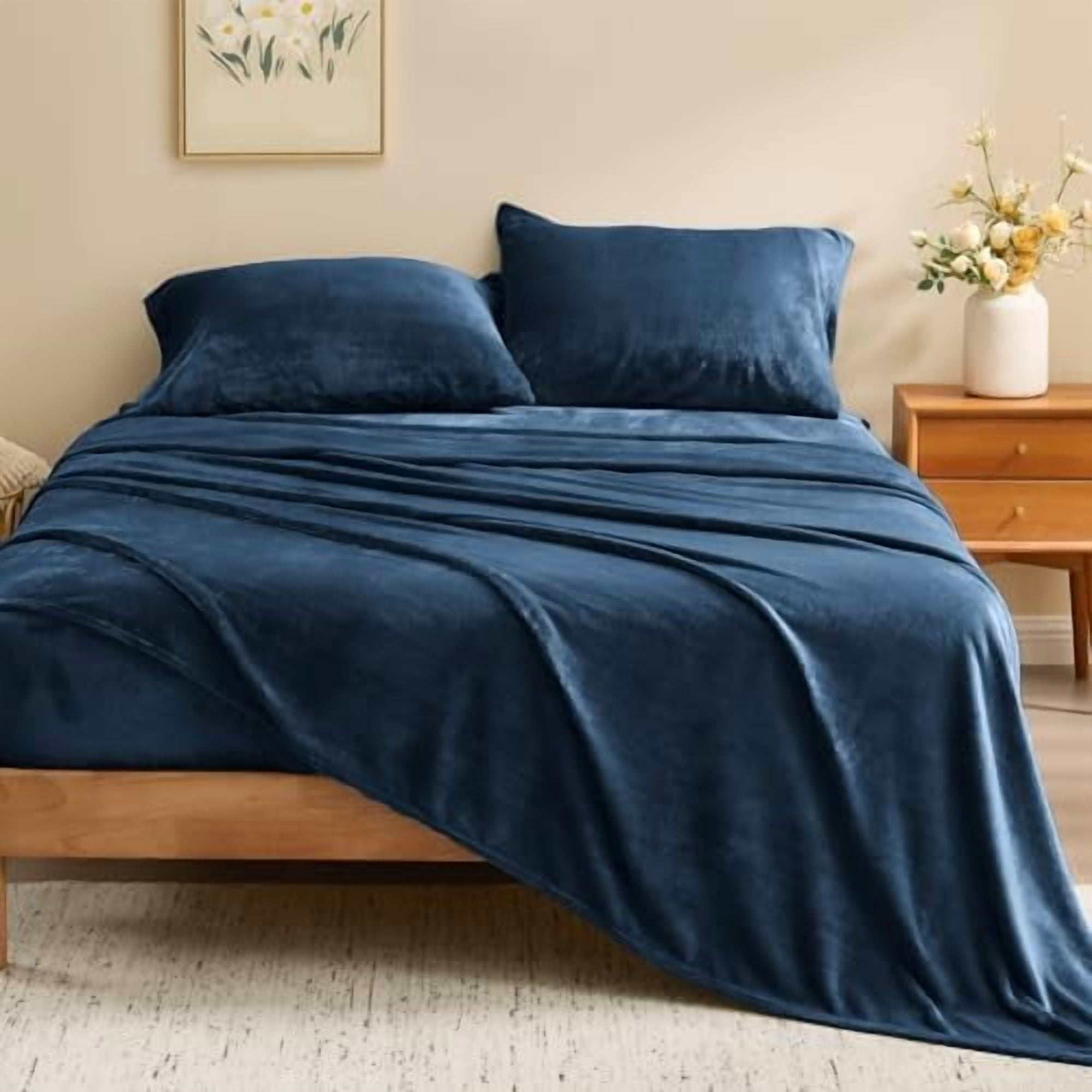 Flannel Sheets Full Size Navy - Super Soft Fleece Sheets Set Fluffy ...