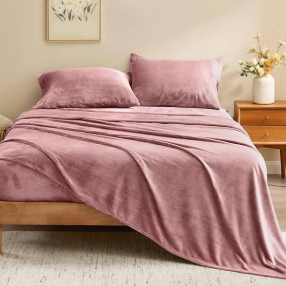 Flannel Sheets Queen Size Dusty Pink - Super Soft Fleece Sheets Set ...