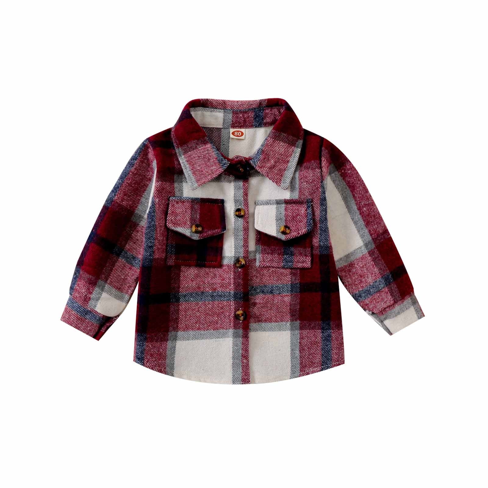 Flannel Shirt Jackets for Boys Girls, Toddler Baby Plaid Long Sleeve Lapel Button Down Shacket ...