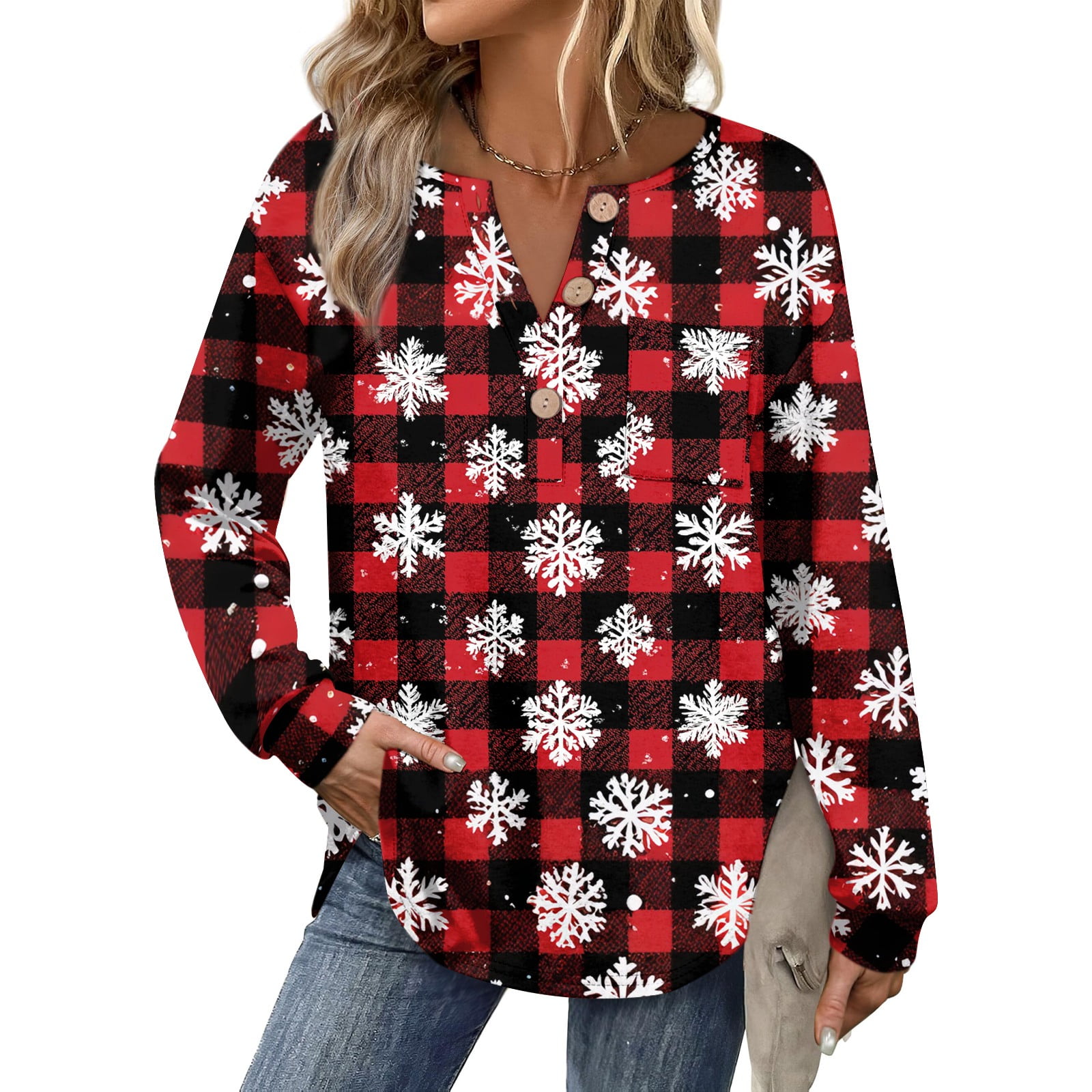 Flannel Shirt Women Plaid Long Sleeve Button Down Henley Shirts Dressy ...