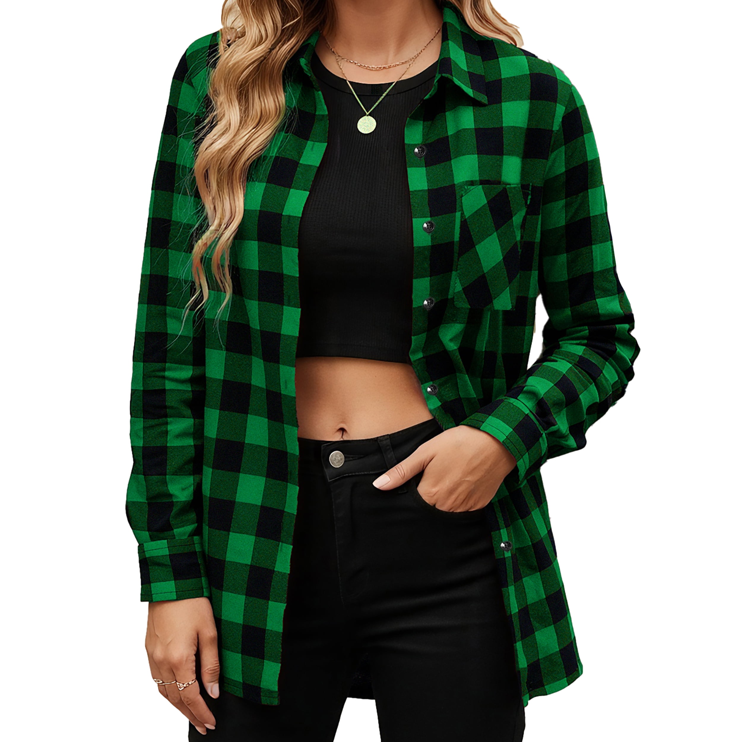 Flannel Button Down Shirts for Women Casual Plaid Tops Long Sleeve ...