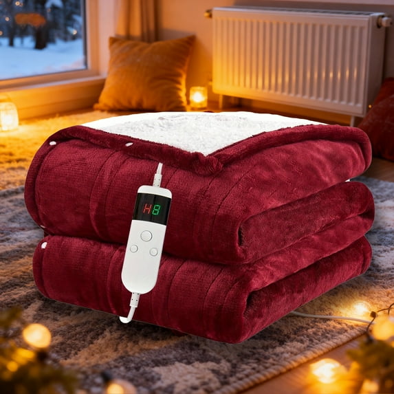 Flannel Solid-Color Electric Heated Throw 10-Level Rapid Heating 8-Hour ...