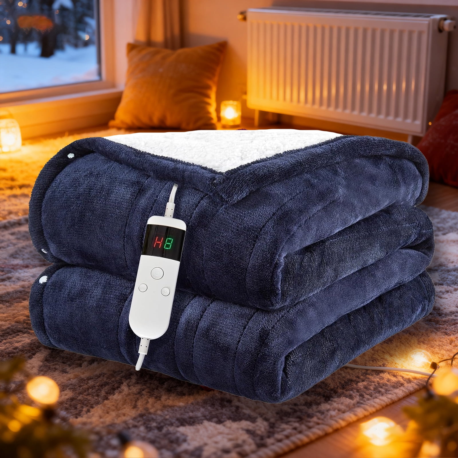 Flannel Solid-Color Electric Heated Throw 10-Level Rapid Heating 8-Hour ...