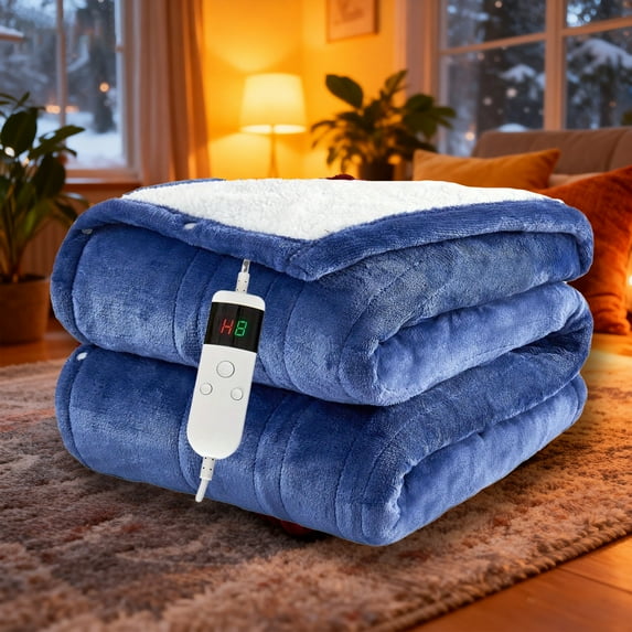 Flannel Solid-Color Electric Heated Throw 10-Level Rapid Heating 8-Hour ...