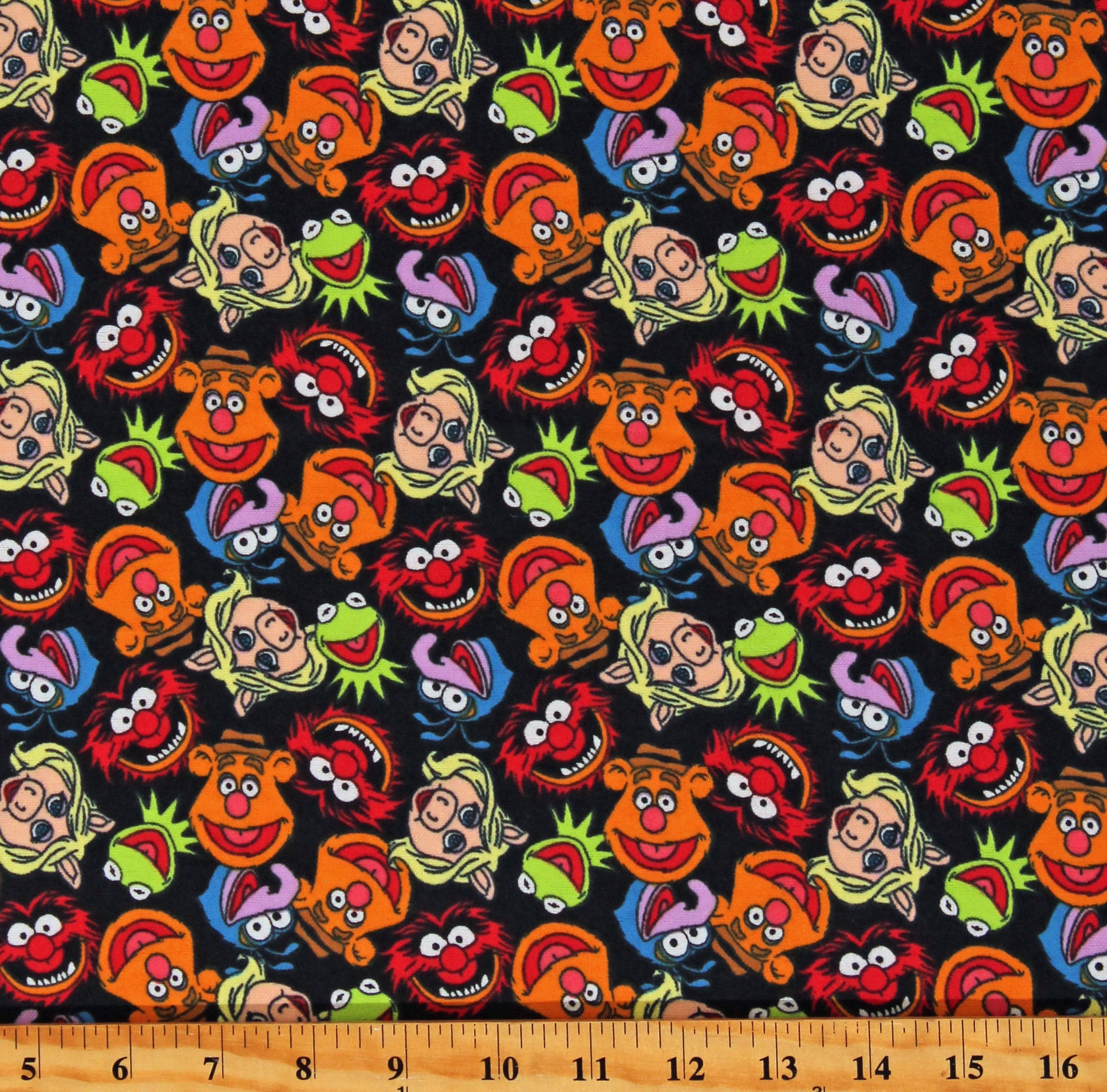 Flannel The Muppets Characters Faces Allover on Black Kids Miss Piggy ...