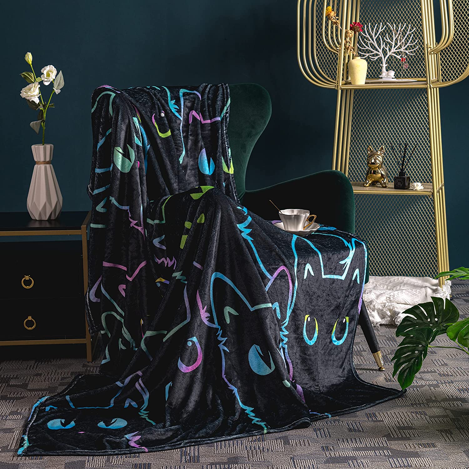 Flannel Throw Blanket Cute Cat All Season Super Soft Cozy Blanket for ...