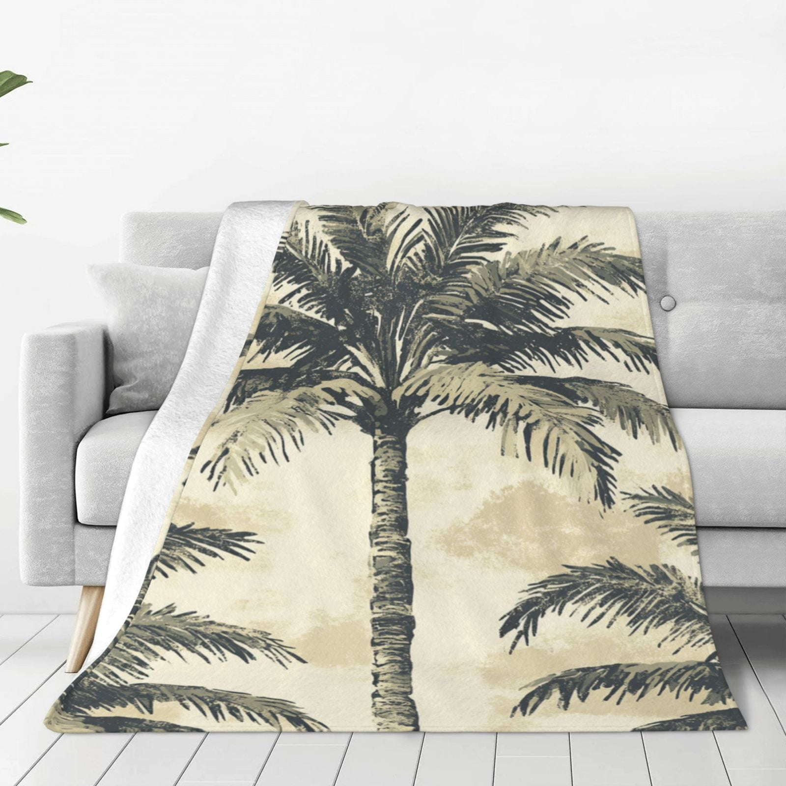 Flannel Throw Blanket Khaki Tropical Coconut Palm Tree Lightweight ...