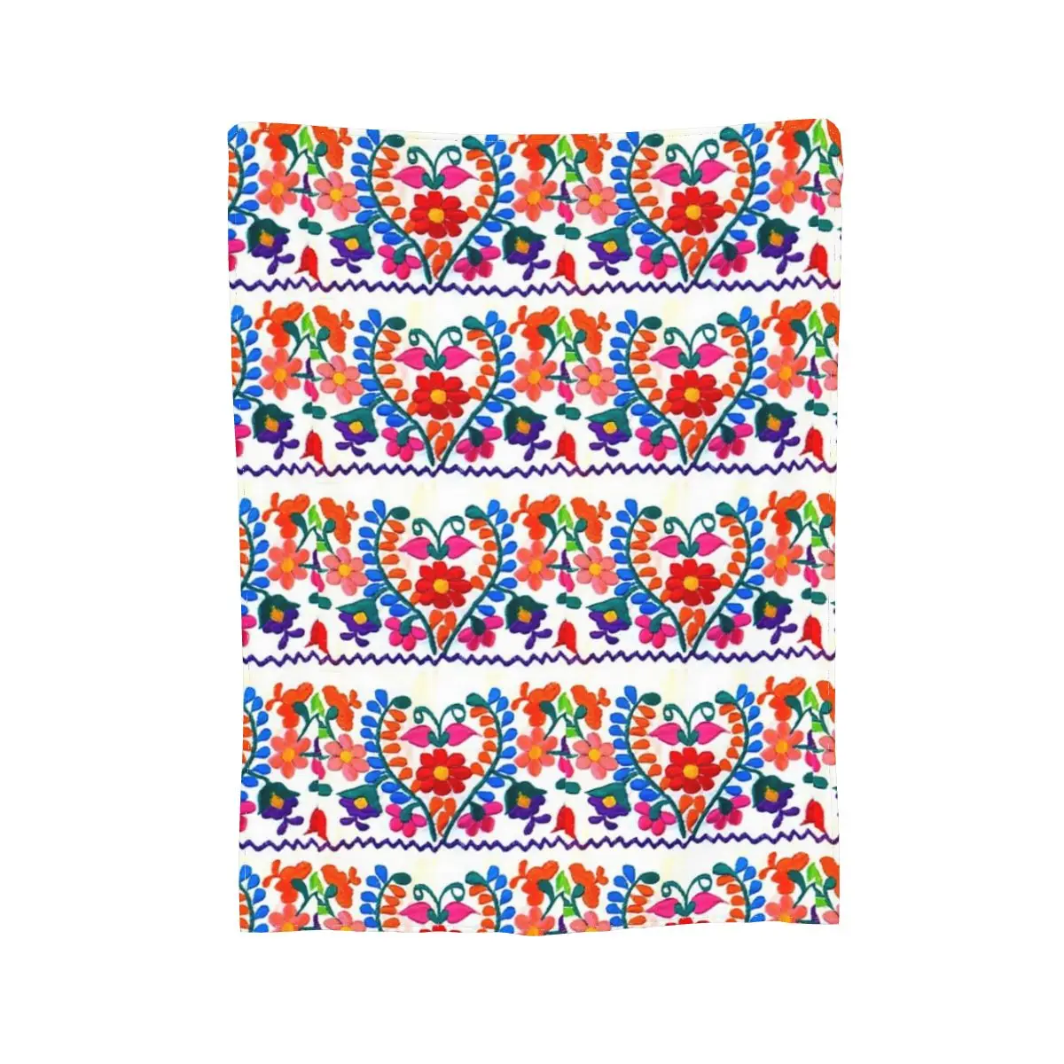 Flannel Throw Blanket Mexican Red Blue Flowers Blankets Soft Bedspread ...