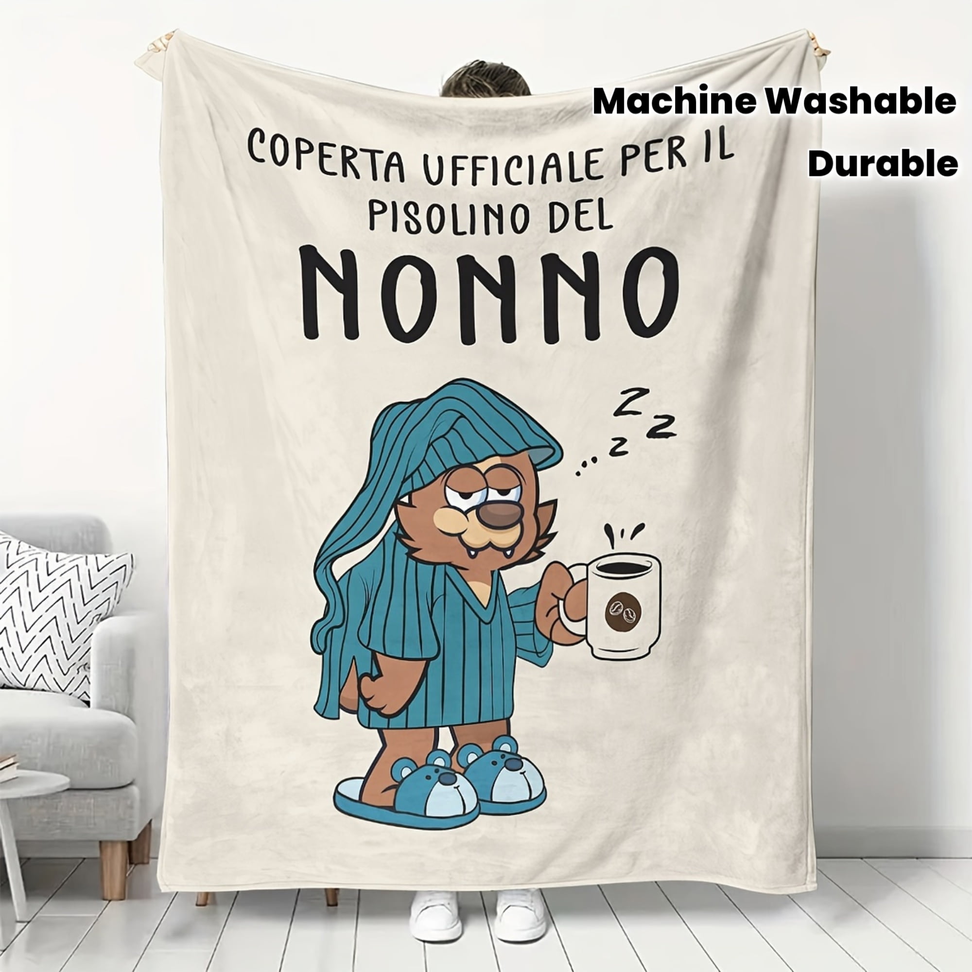 Flannel Throw Blanket with Sleeping Cat Coffee Design Geometric Pattern ...