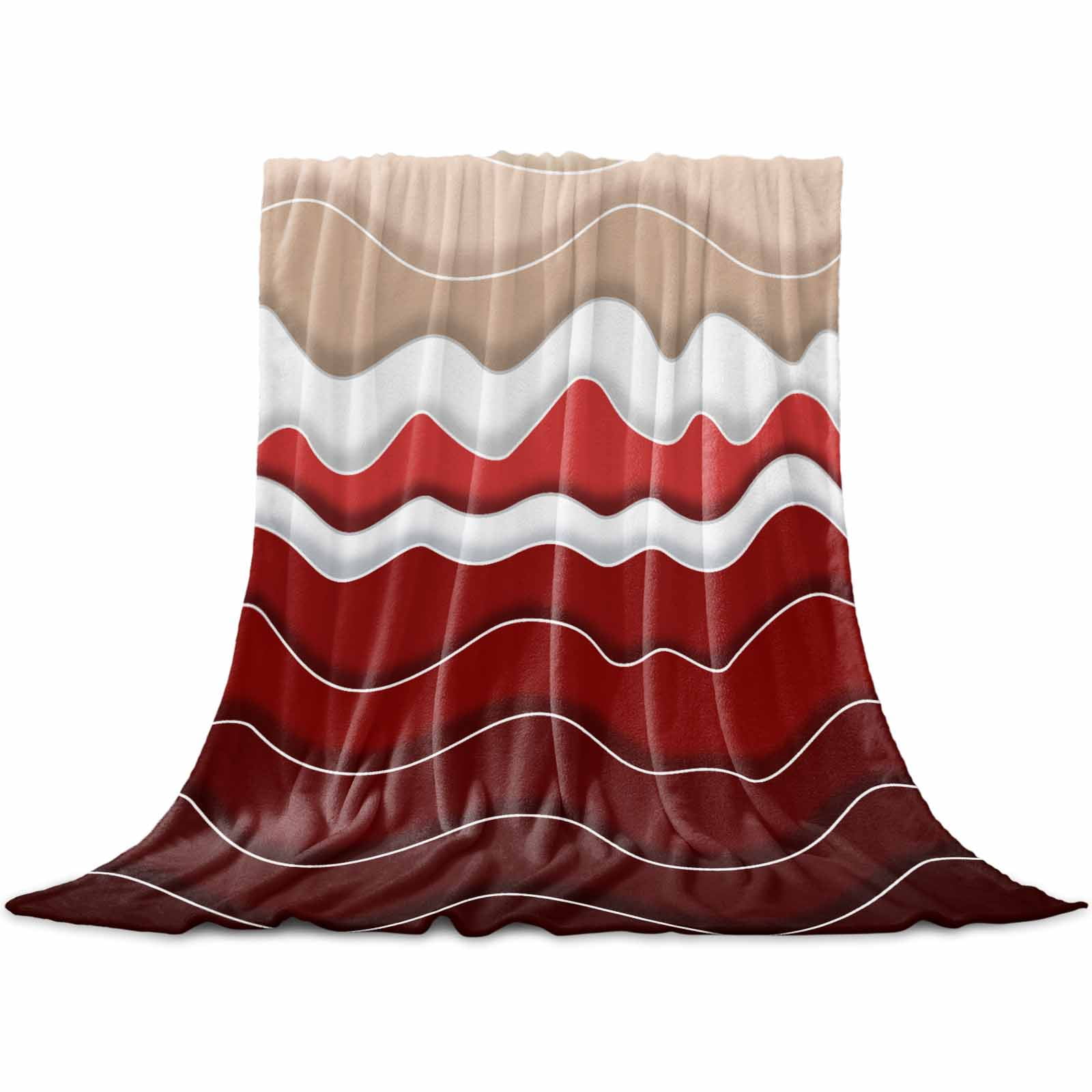 Flannel Throw Blanket for Couch Sofa Bed,Beach Gradient Red Khaki Wavy ...