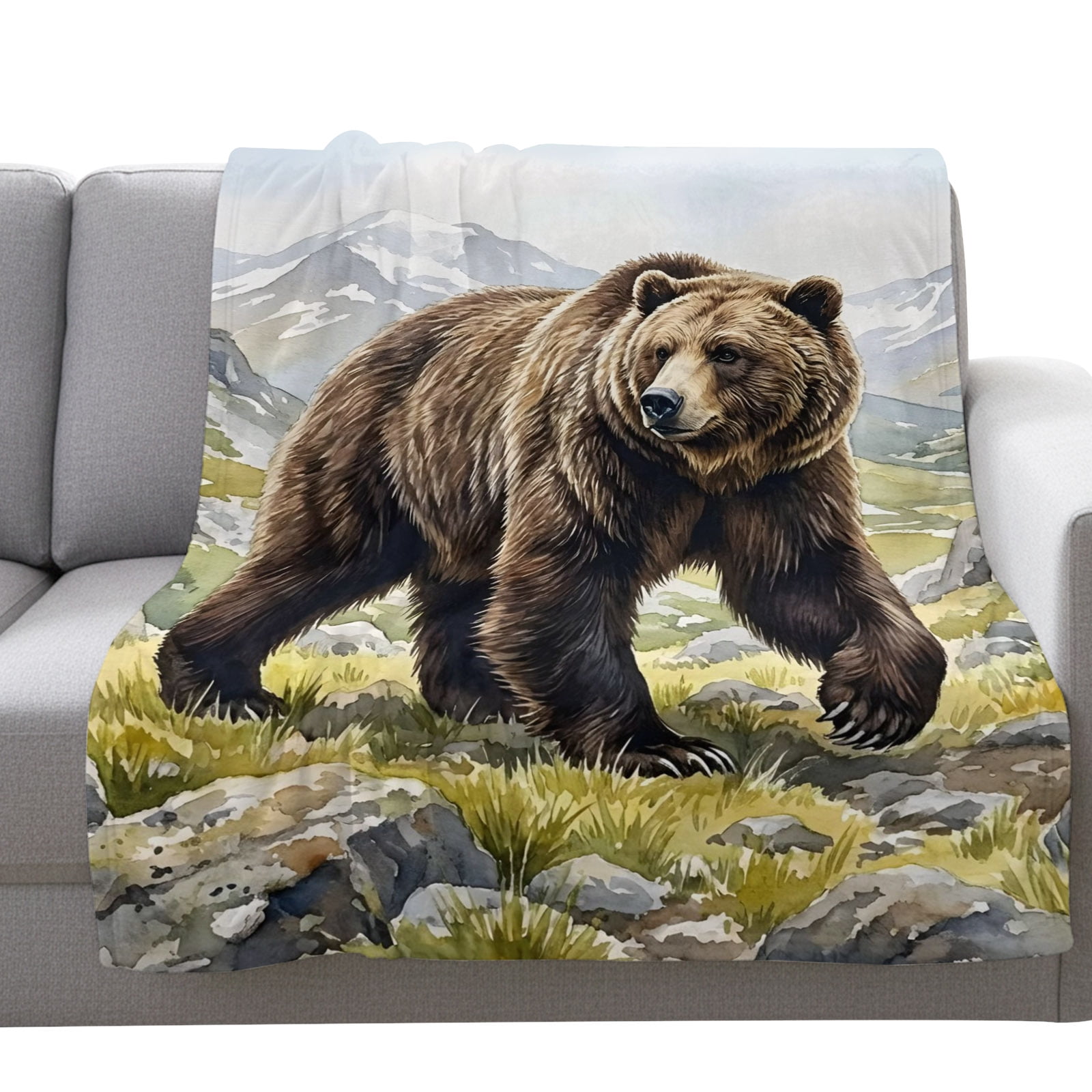 Flannel Throw Blanket for Couch Sofa Bed,Brown Animal Grizzly Bear Soft ...