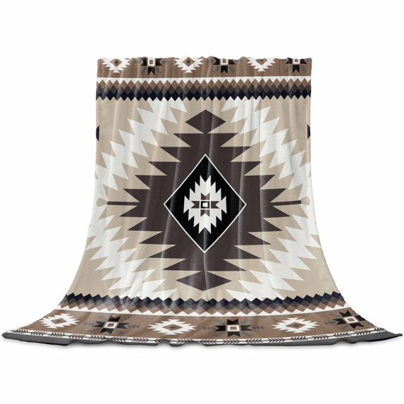 Flannel Throw Blanket for Couch Sofa Bed,Brown Boho Aztec Geometric ...