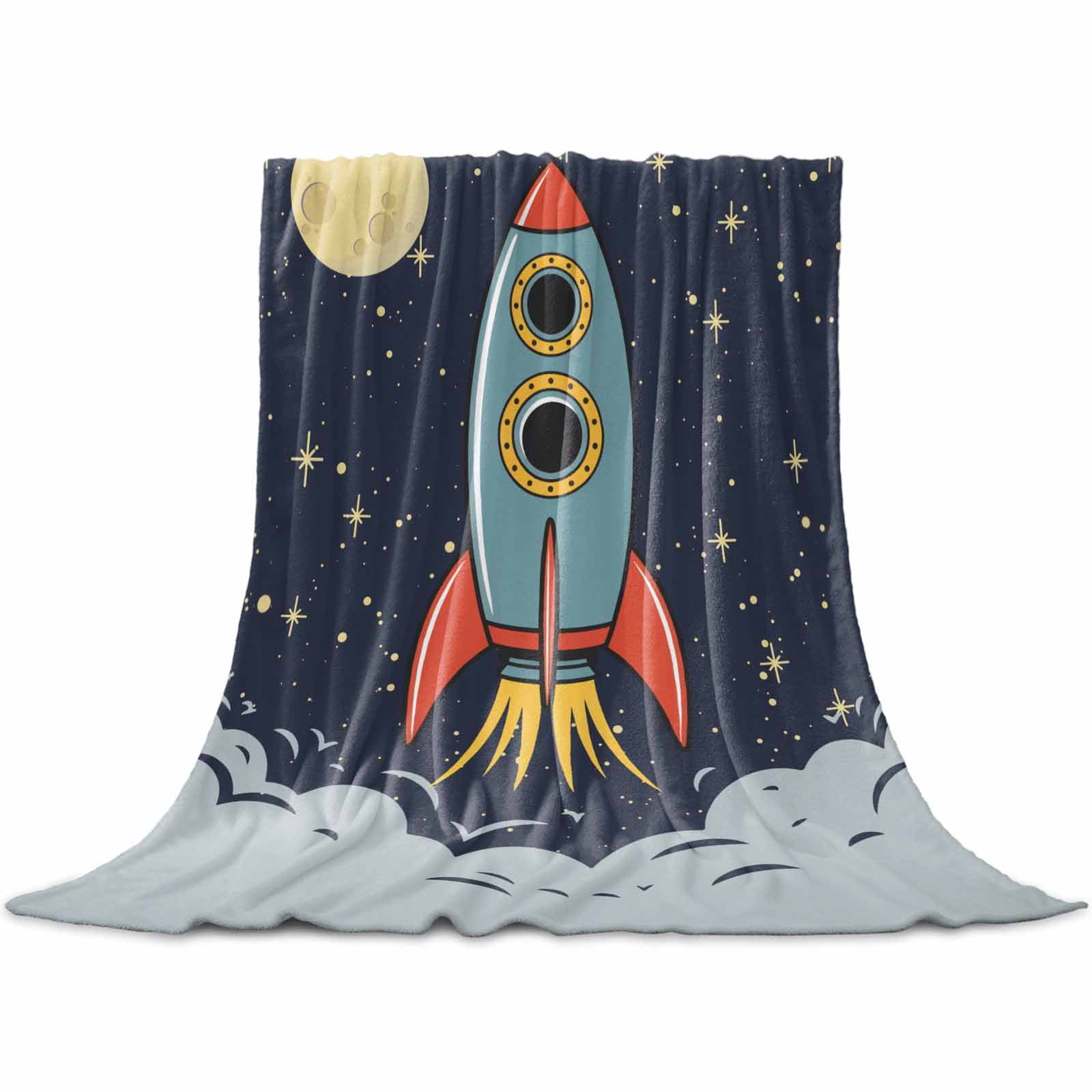 Flannel Throw Blanket for Couch Sofa Bed,Cartoon Space Rocket Launch ...