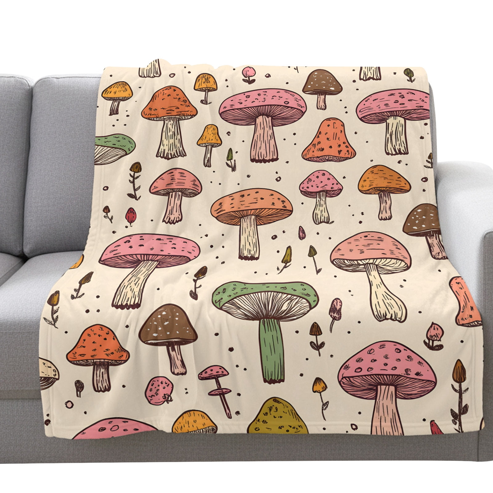 Flannel Throw Blanket for Couch Sofa Bed,Cartoon Watercolor Mushrooms ...