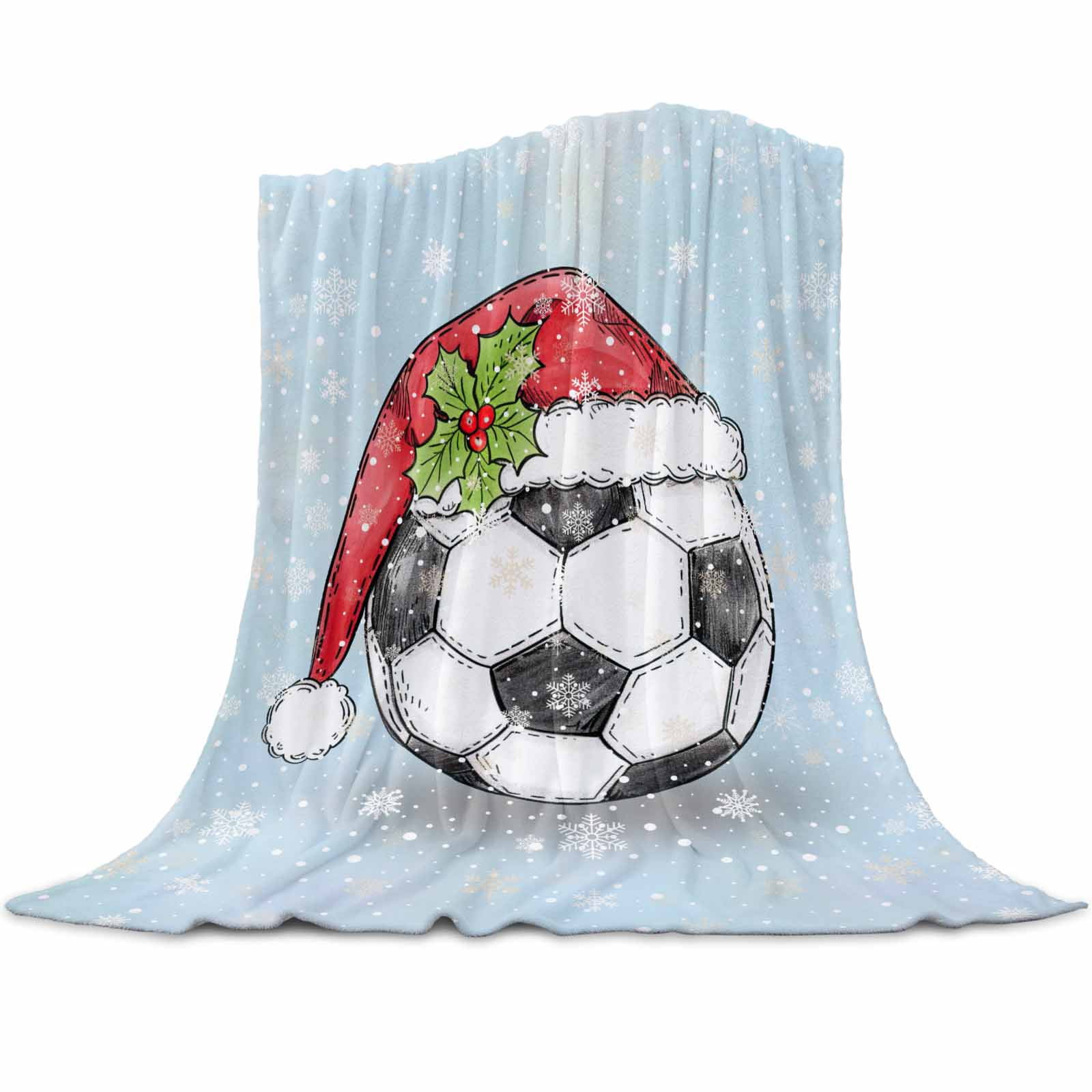 Flannel Throw Blanket for Couch Sofa Bed,Christmas Football Santa Hat ...
