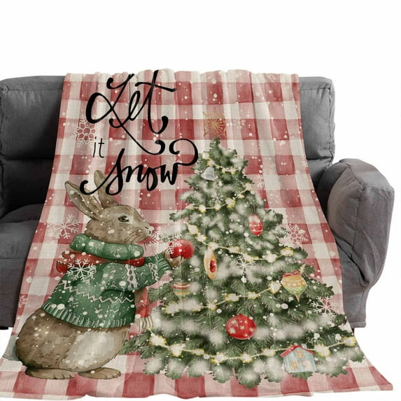 Flannel Throw Blanket for Couch Sofa Bed,Christmas Tree Snowflakes Cute ...