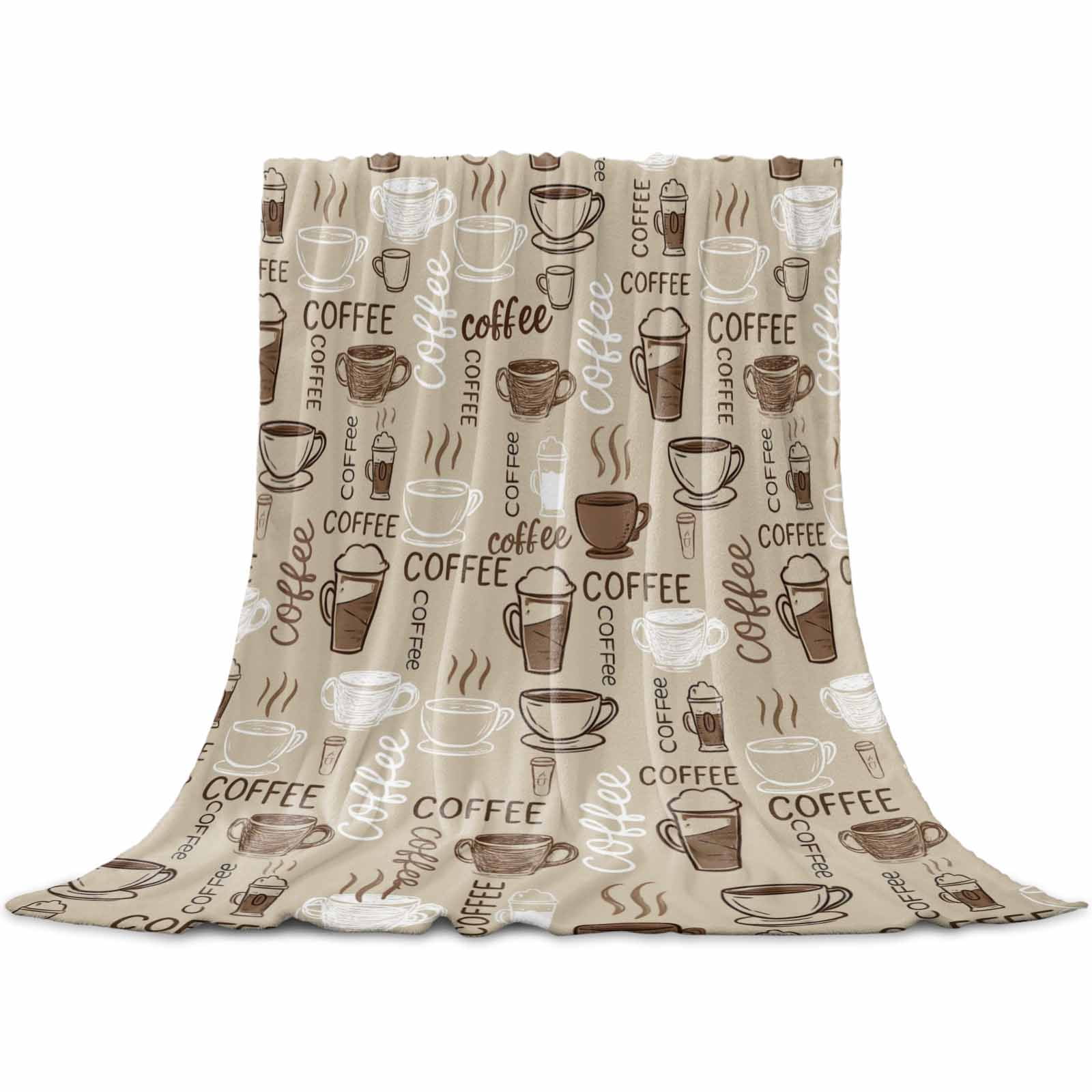 Flannel Throw Blanket for Couch Sofa Bed,Coffee Cup Cafe Retro Text ...