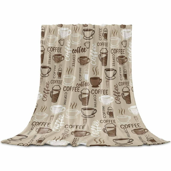 Flannel Throw Blanket for Couch Sofa Bed,Coffee Cup Cafe Retro Text ...