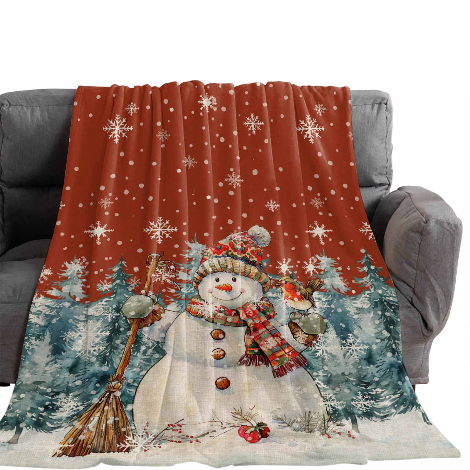 Flannel Throw Blanket for Couch Sofa Bed,Cute Snowman Cleaning ...