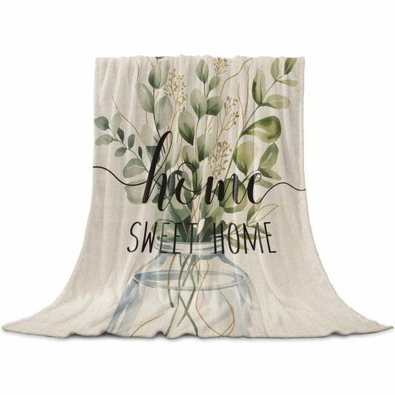 Flannel Throw Blanket for Couch Sofa Bed,Eucalyptus Leaves and Home ...