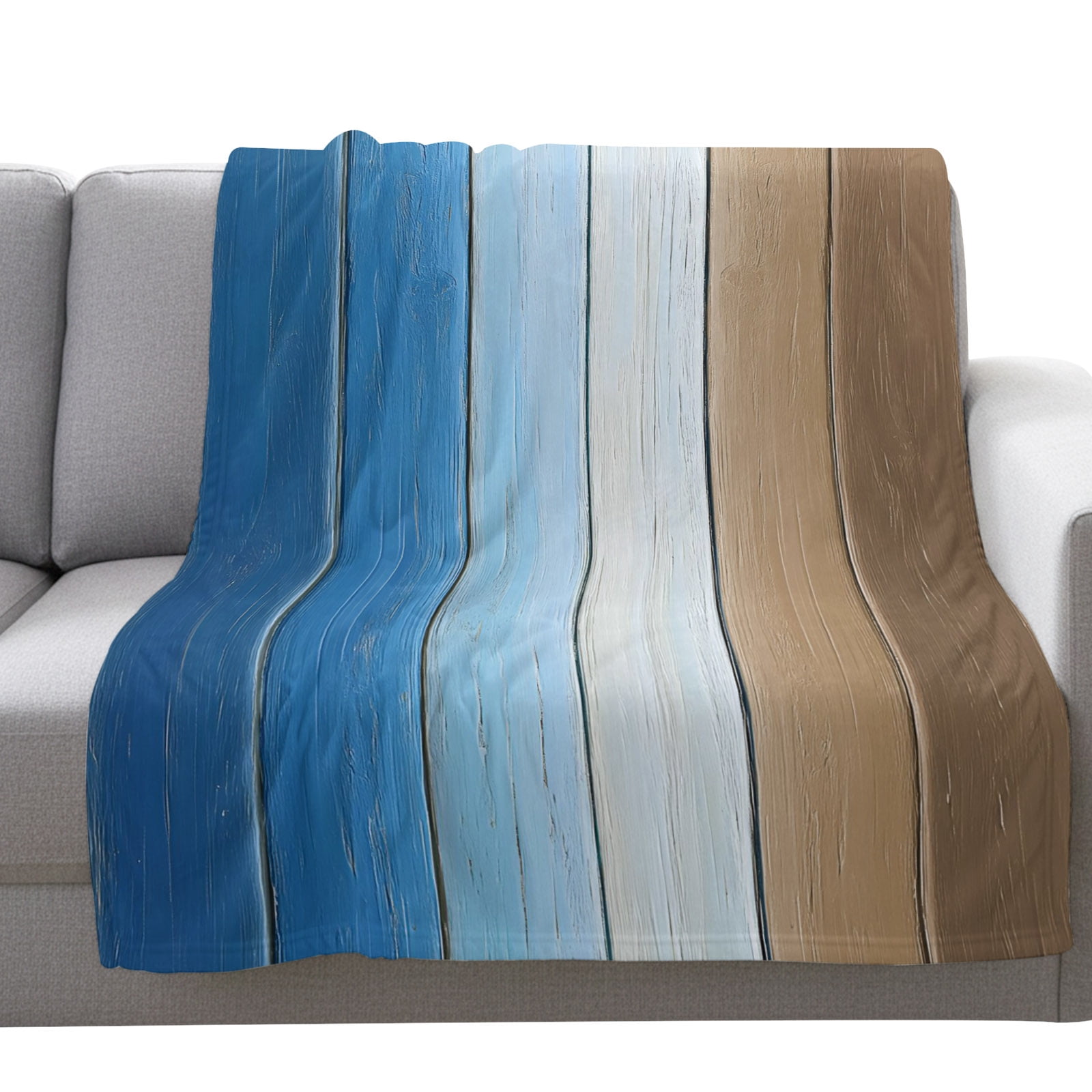 Flannel Throw Blanket for Couch Sofa Bed,Farm Blue Brown Gradient Wood ...