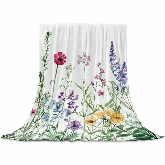 Flannel Throw Blanket for Couch Sofa Bed,Farm Flower Green Leaf Plant ...