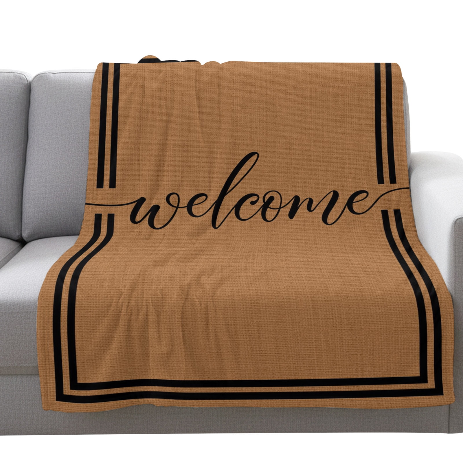 Flannel Throw Blanket for Couch Sofa Bed,Farmhouse Welcome Text Black ...