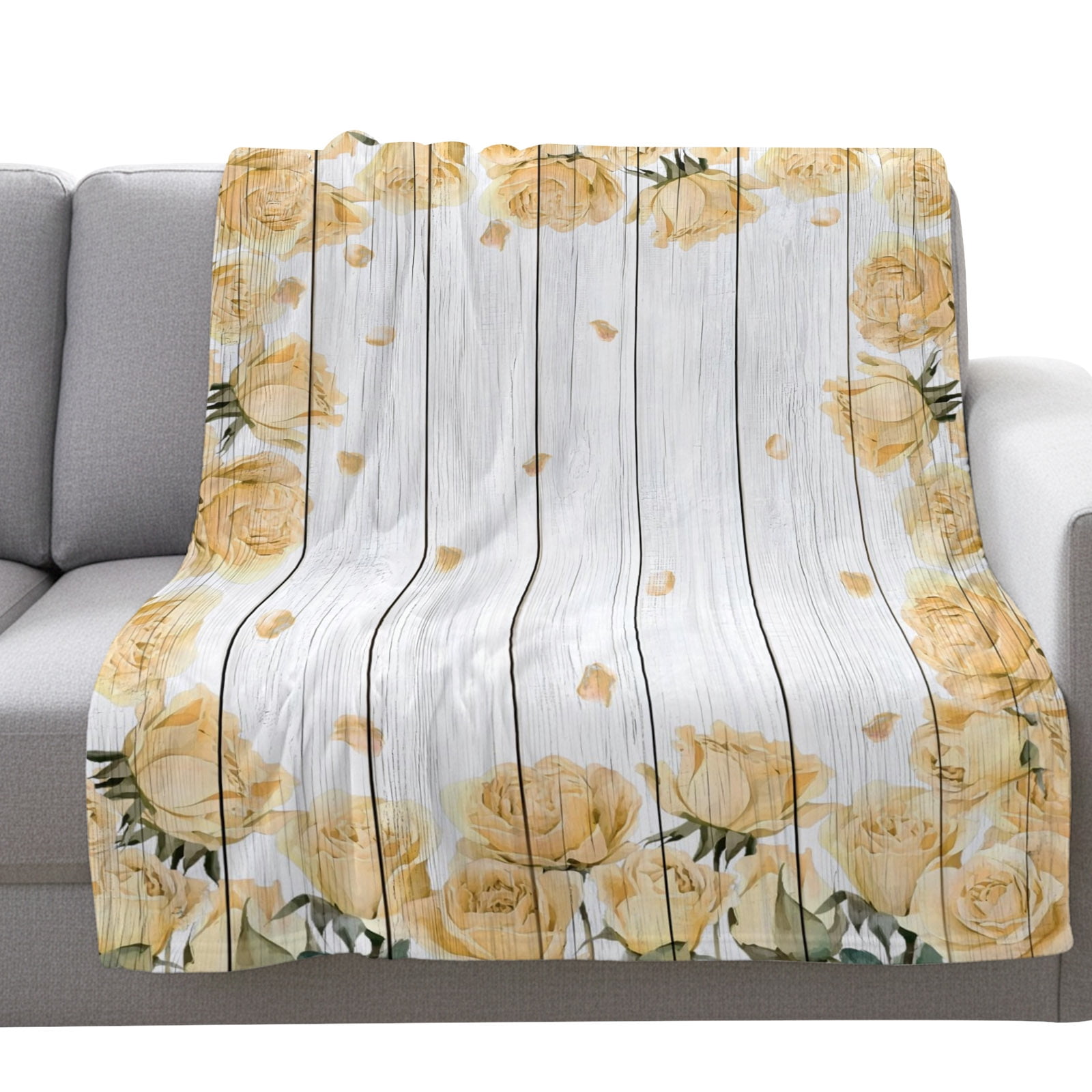 Flannel Throw Blanket for Couch Sofa Bed,Farmhouse Yellow Rose Flower ...