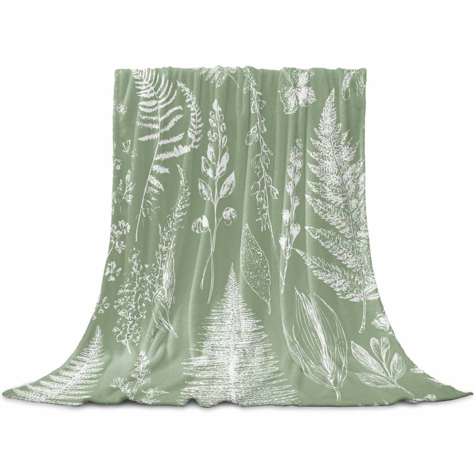 Flannel Throw Blanket for Couch Sofa Bed,Fern Leaves Sage Green Foliage ...