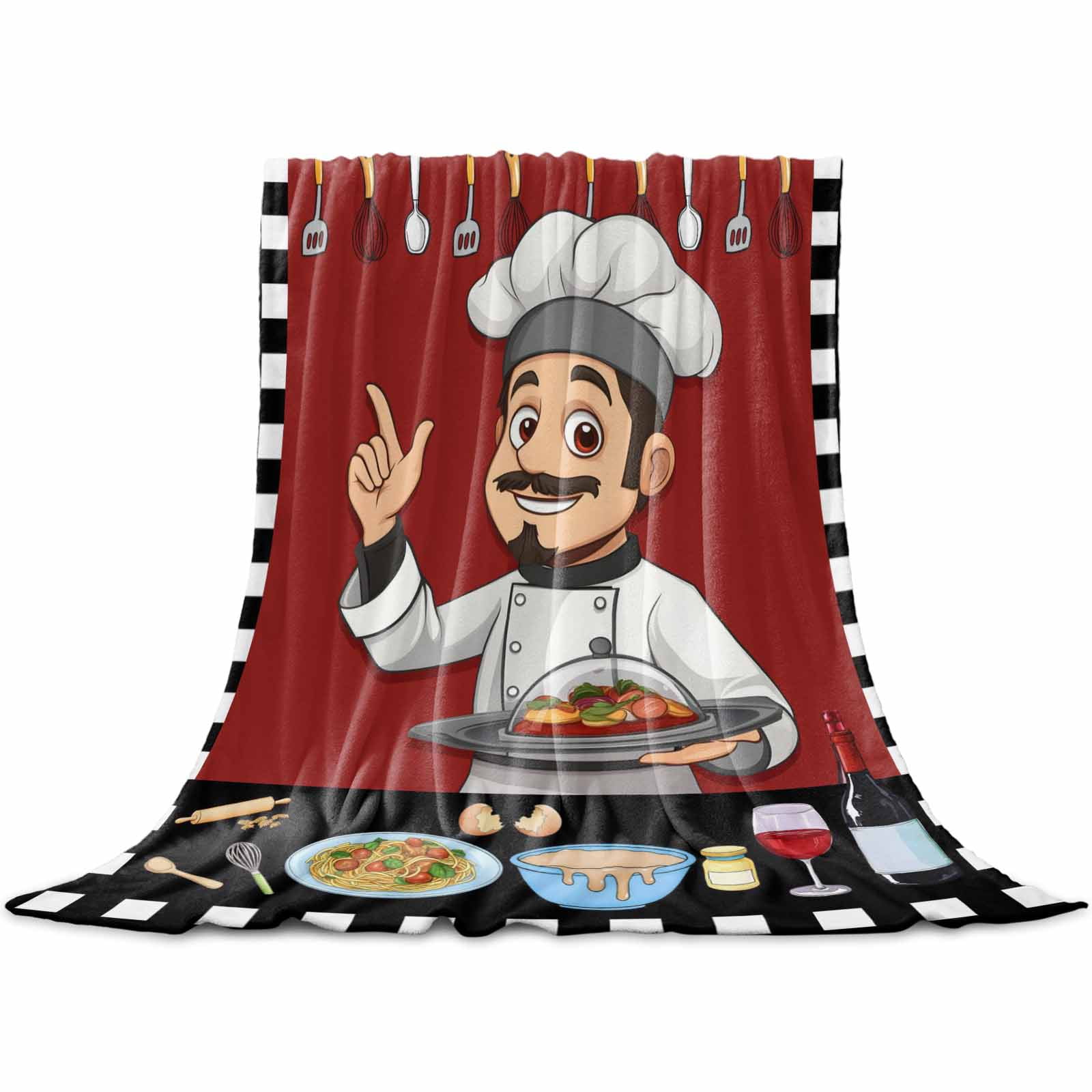 Flannel Throw Blanket for Couch Sofa Bed,Fun Chef Kitchenware Food ...