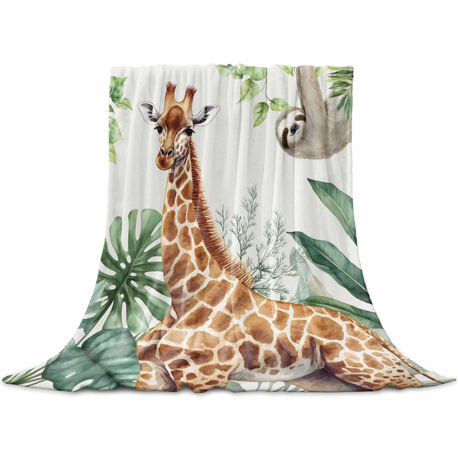 Flannel Throw Blanket for Couch Sofa Bed,Giraffe Sloth Tropical Animal ...