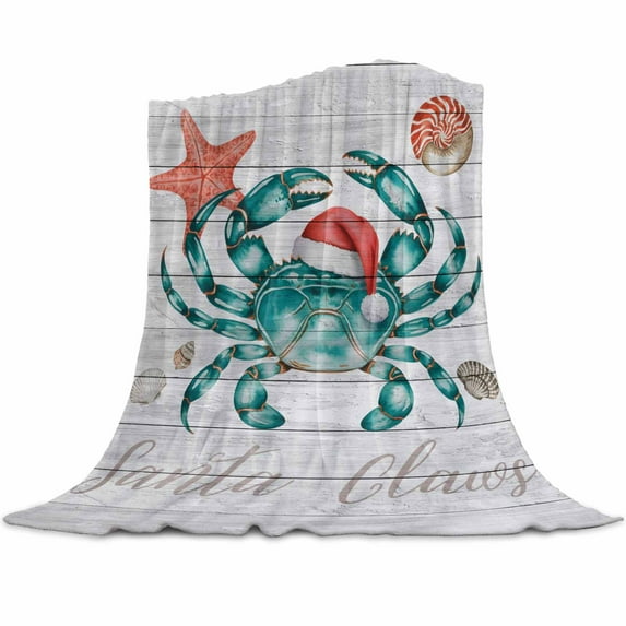 Flannel Throw Blanket for Couch Sofa Bed,Green Crab Starfish Conch ...