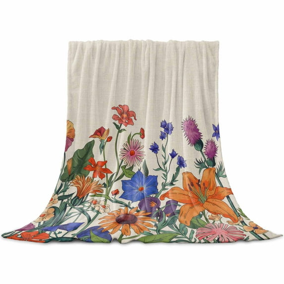 Flannel Throw Blanket for Couch Sofa Bed,Idyllic Watercolor Flower ...
