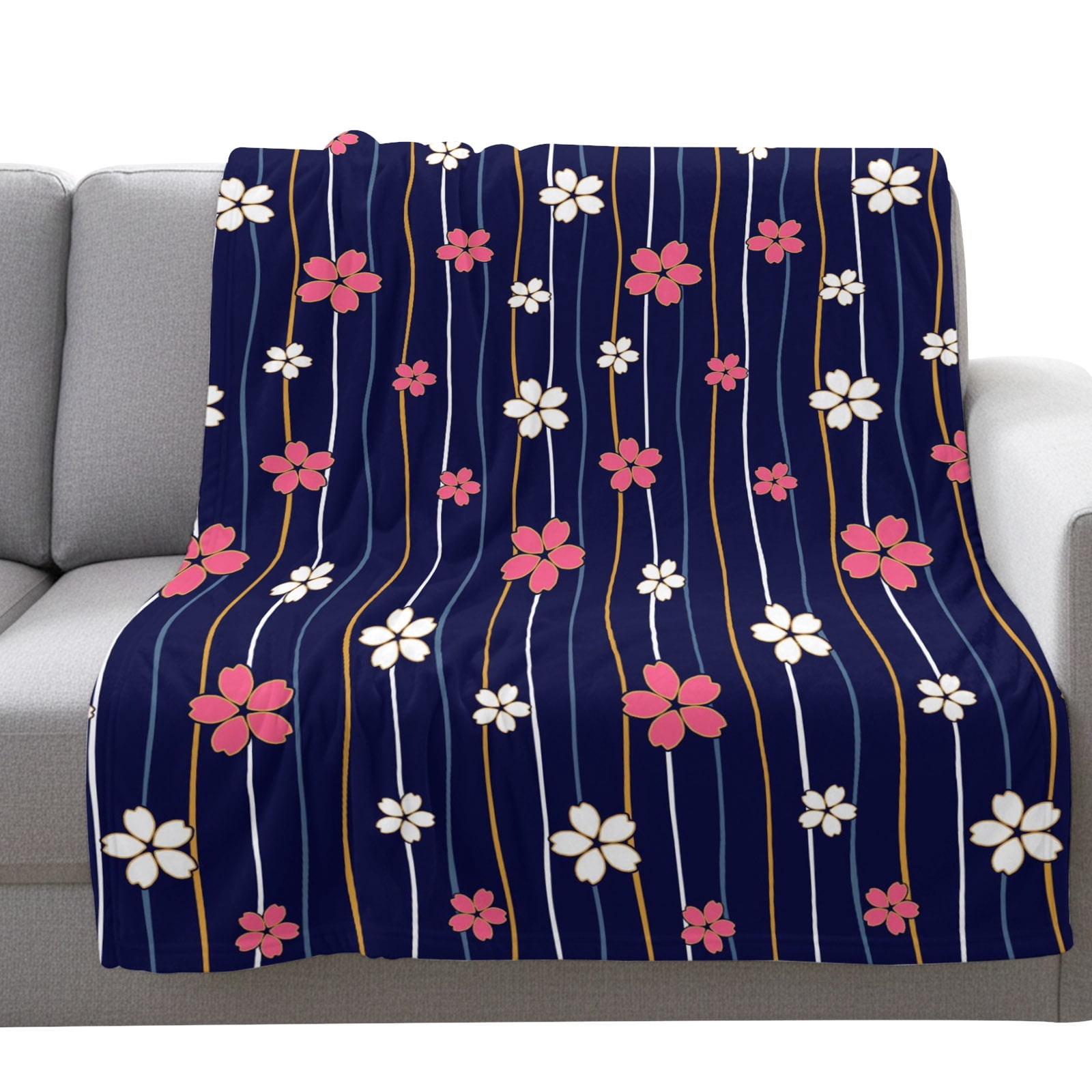 Flannel Throw Blanket for Couch Sofa Bed,Japanese Cherry Blossoms Soft ...