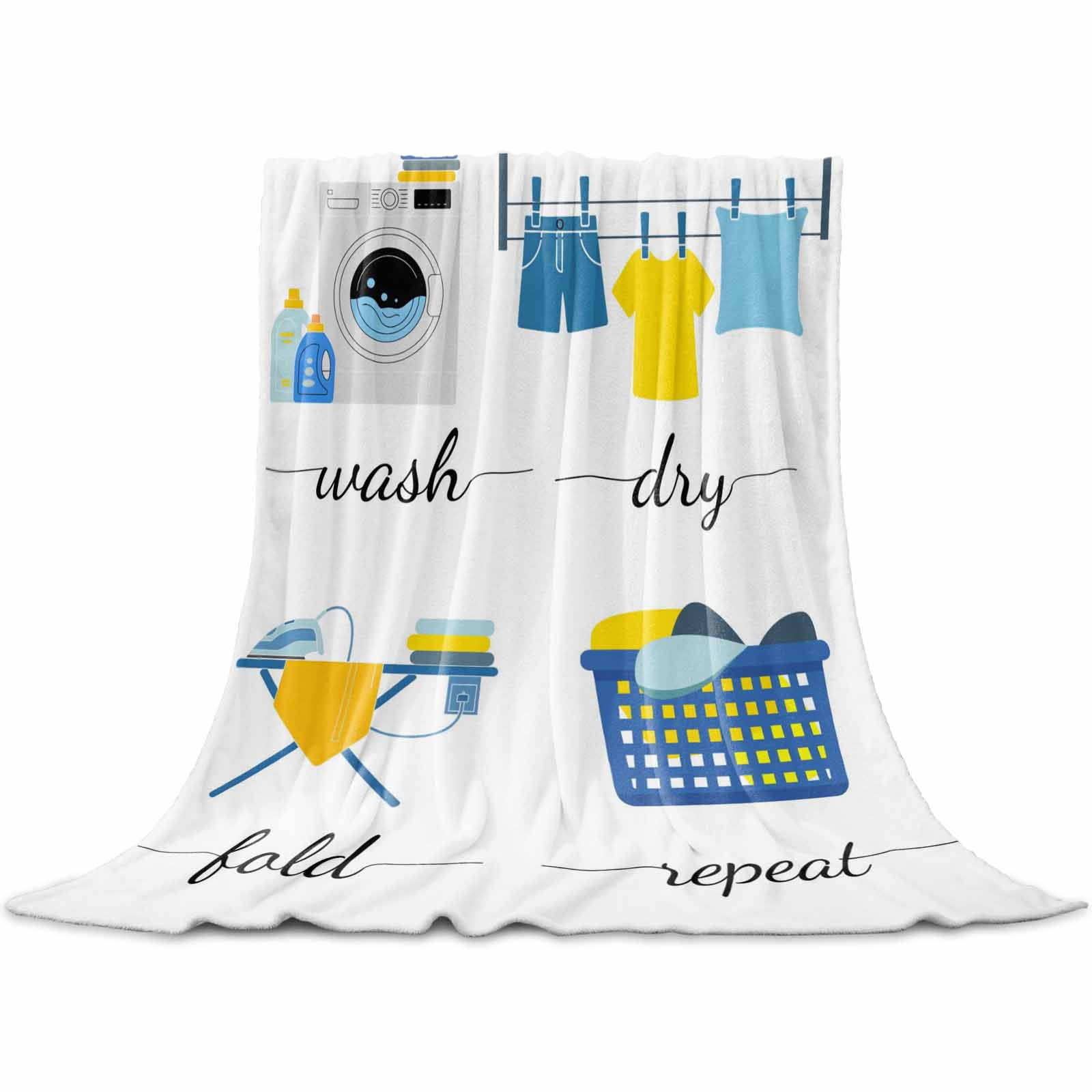 Flannel Throw Blanket for Couch Sofa Bed,Laundry Room Wash Text Soft ...