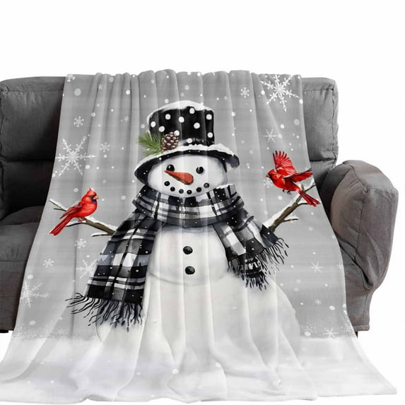 Flannel Throw Blanket for Couch Sofa Bed,Merry Christmas Snowman ...