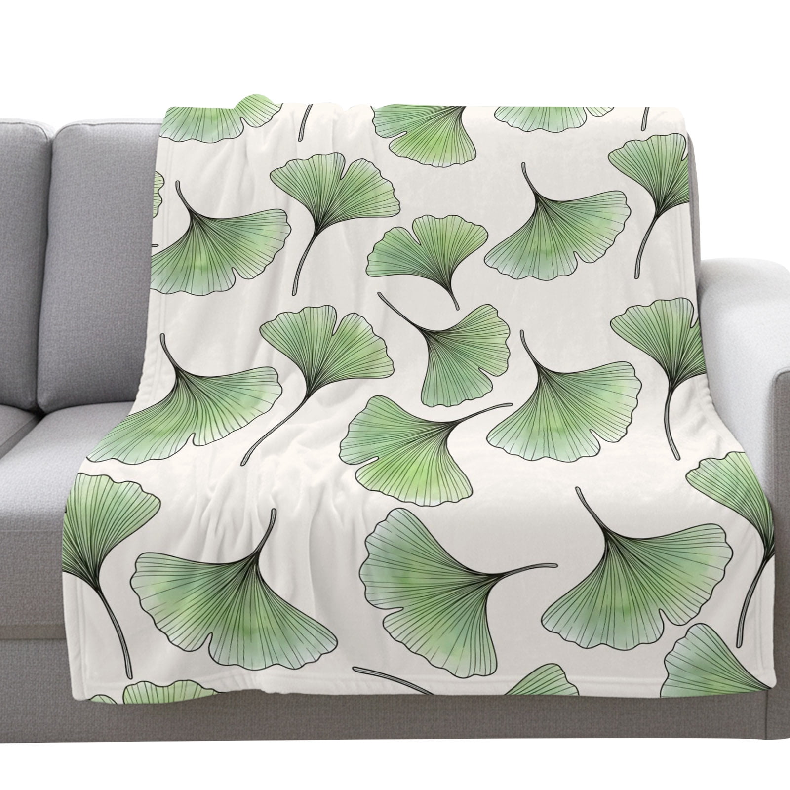 Flannel Throw Blanket for Couch Sofa Bed,Minimalist Ginkgo Leaf Soft ...