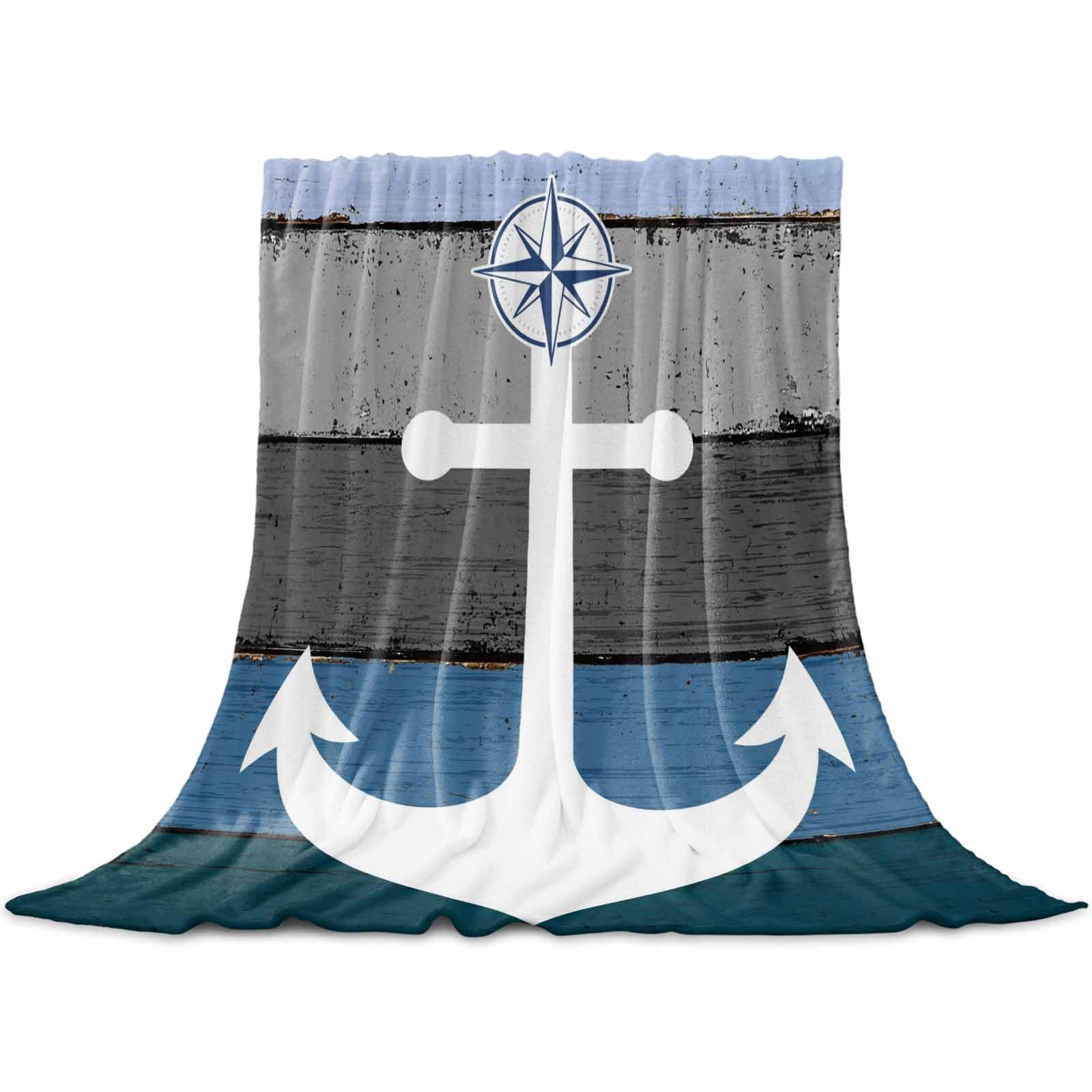 Flannel Throw Blanket for Couch Sofa Bed,Nautical Anchor Ocean Theme ...