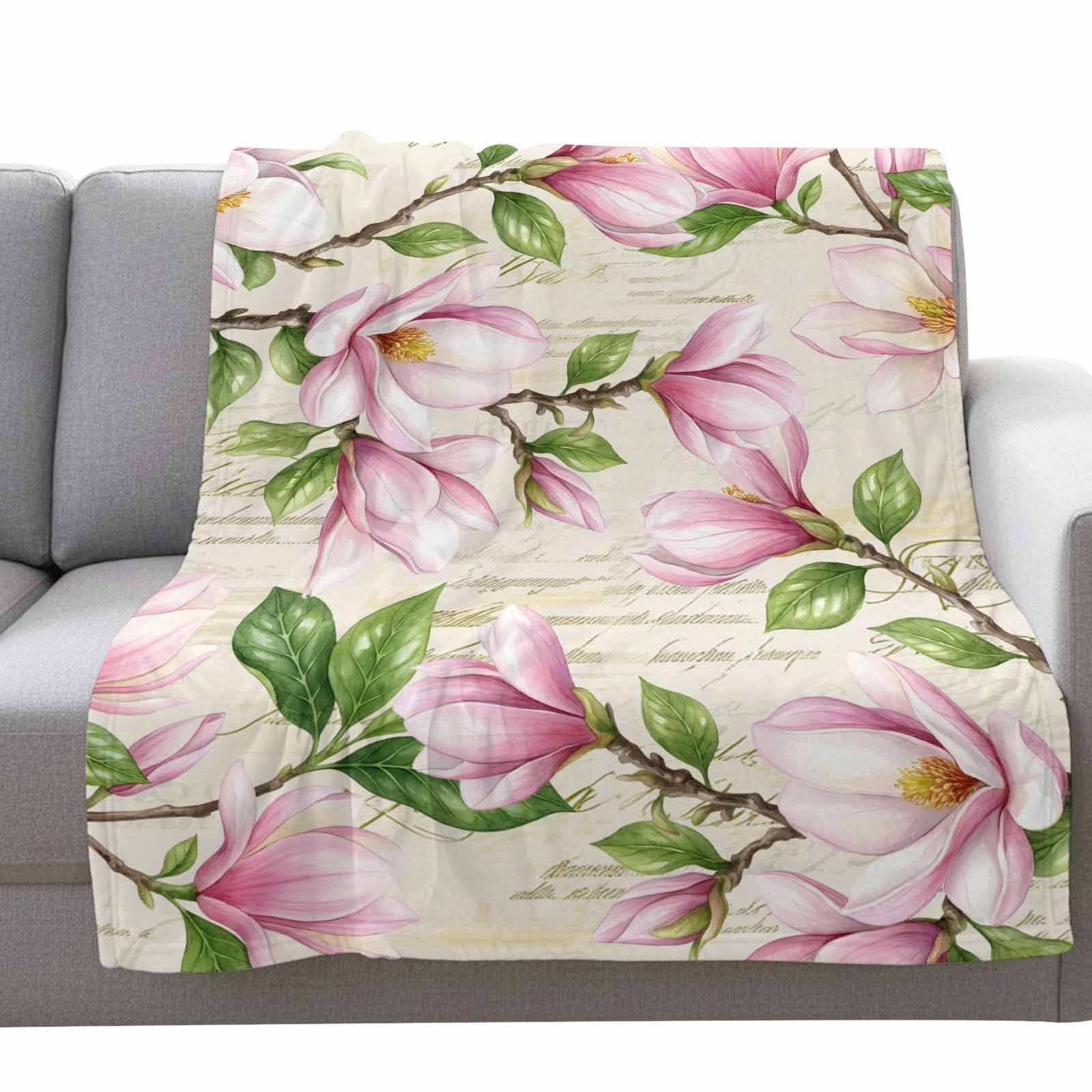 Flannel Throw Blanket for Couch Sofa Bed,Pastoral Magnolia Ombre Pink ...