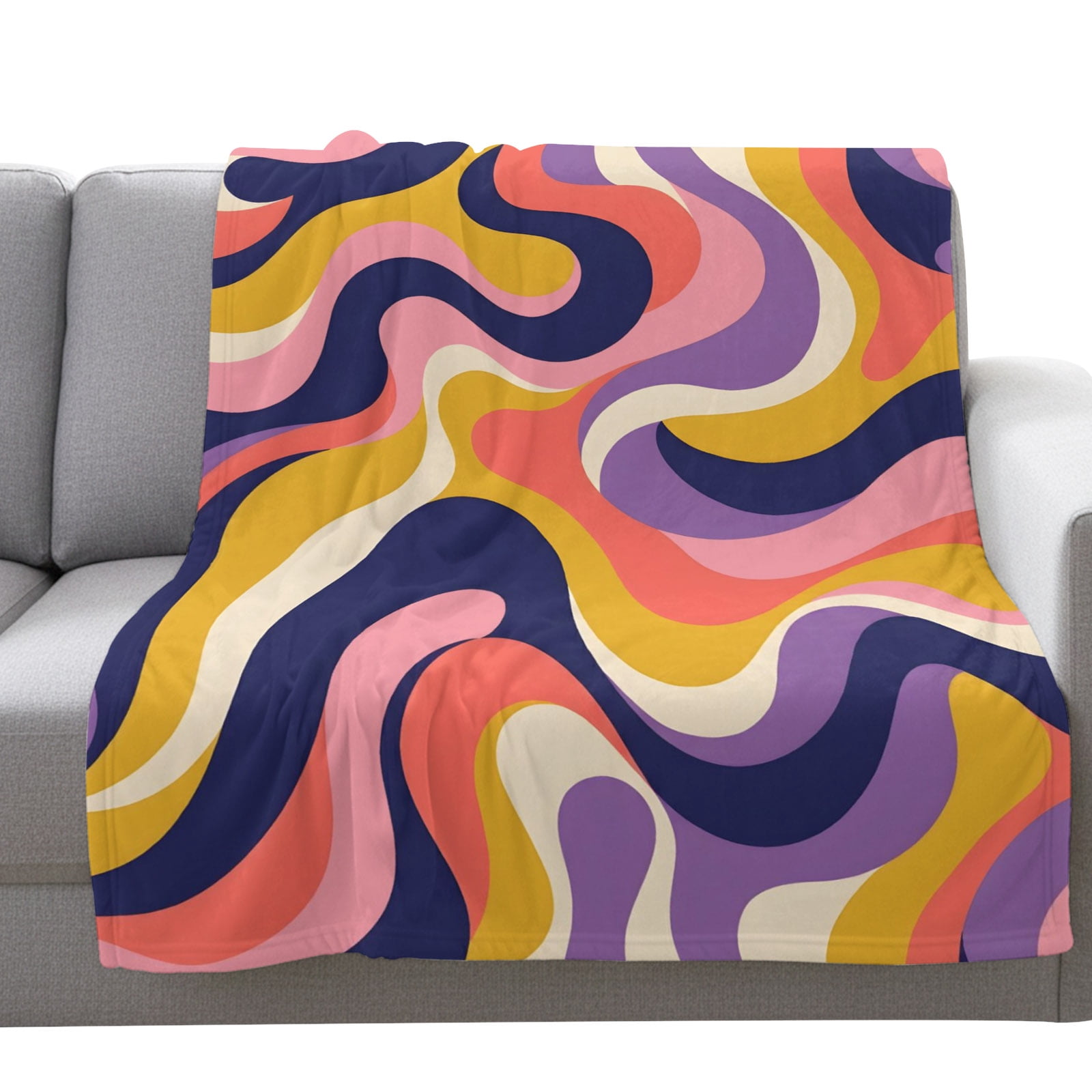 Flannel Throw Blanket for Couch Sofa Bed,Retro Abstract Colorful ...