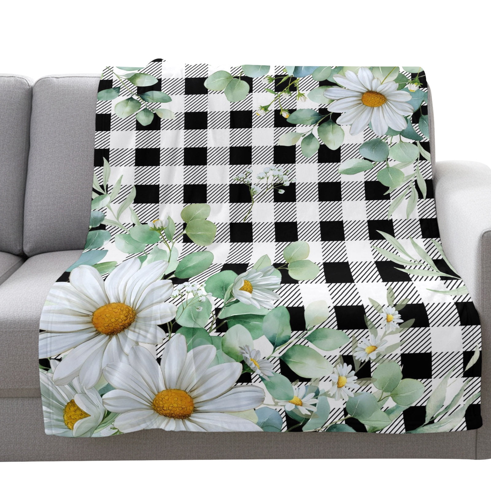 Flannel Throw Blanket for Couch Sofa Bed,Rustic Flower Leaf Buffalo ...