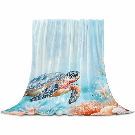 Flannel Throw Blanket for Couch Sofa Bed,Sea Turtle Shell Starfish ...
