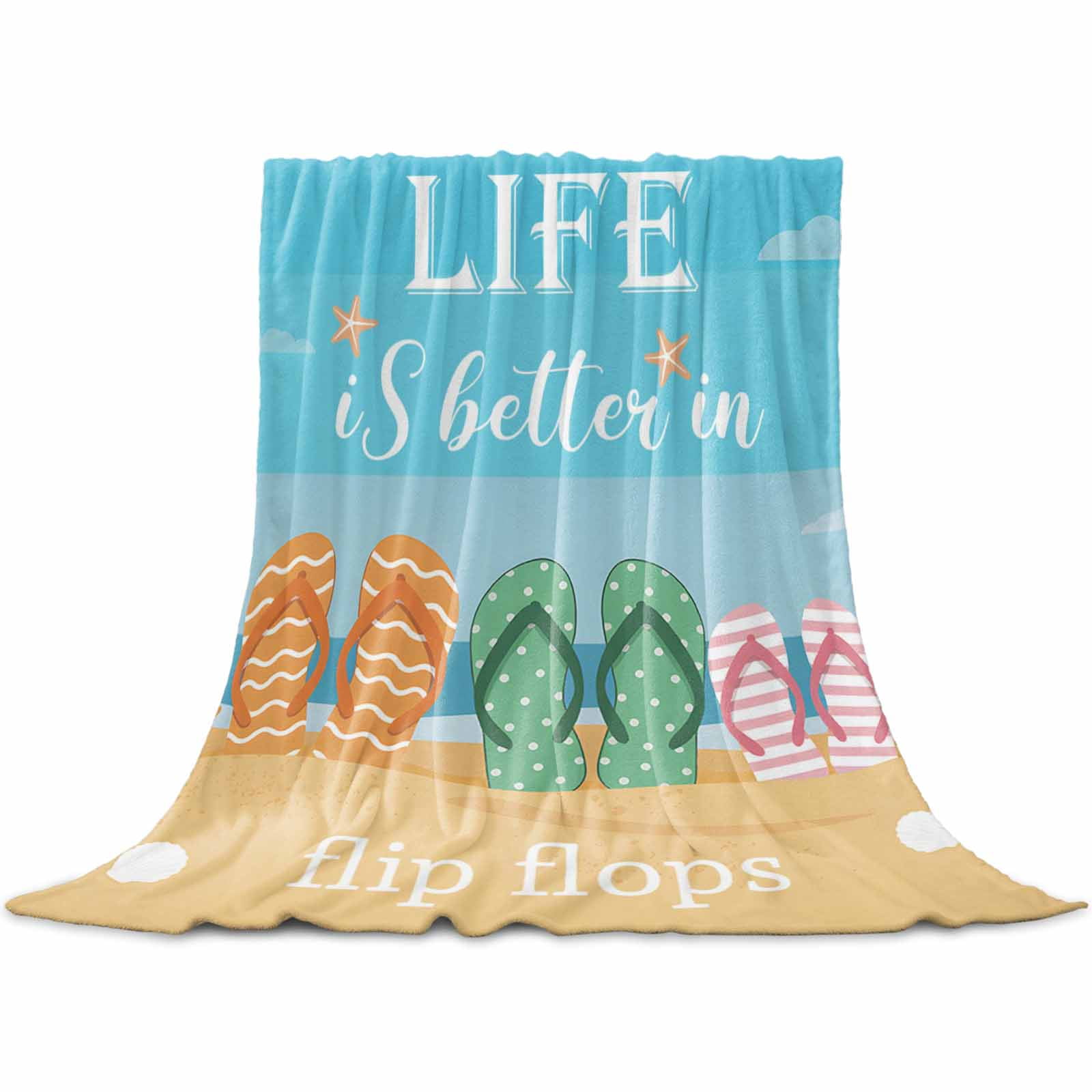 Flannel Throw Blanket for Couch Sofa Bed,Seaside Beach Slipper Better ...