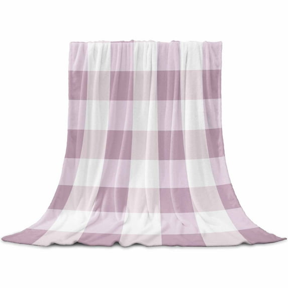 Flannel Throw Blanket for Couch Sofa Bed,Simple White Pink Buffalo ...