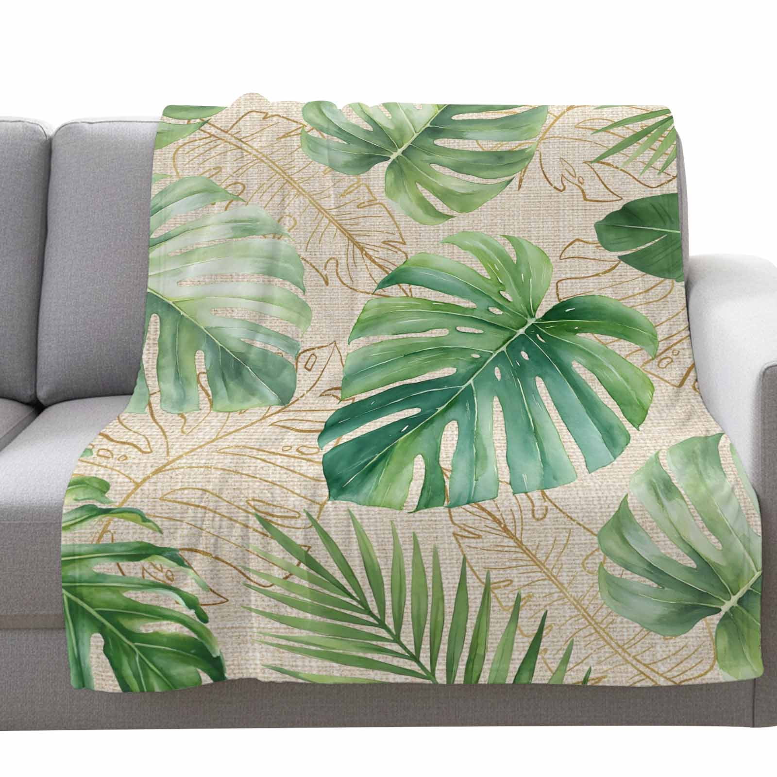 Flannel Throw Blanket for Couch Sofa Bed,Summer Watercolor Leaves on ...