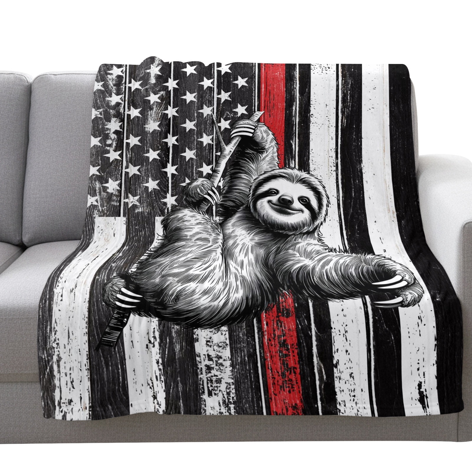 Flannel Throw Blanket for Couch Sofa Bed,USA Flag Red Line Firefighter ...