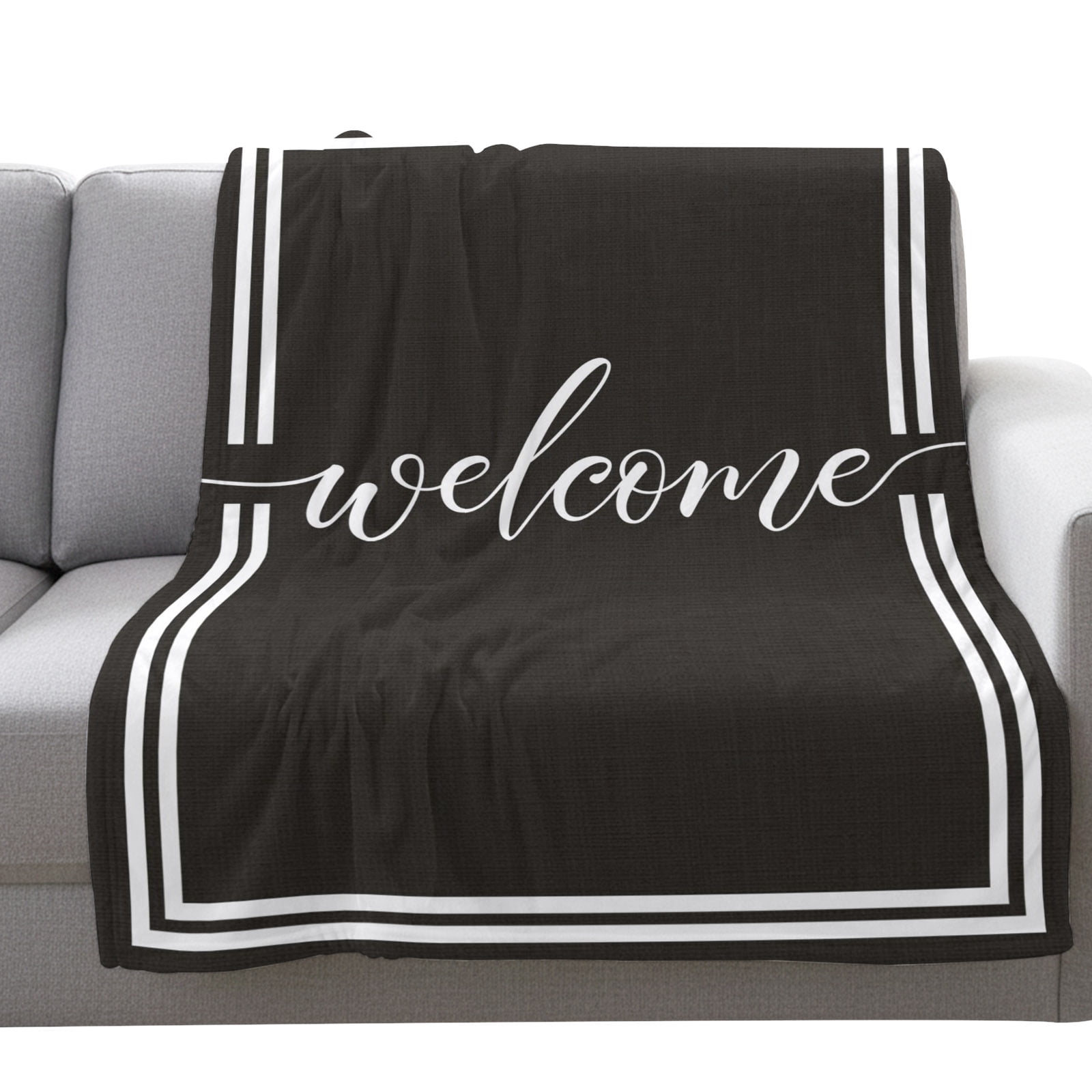 Flannel Throw Blanket for Couch Sofa Bed,White Welcome Text on Black ...